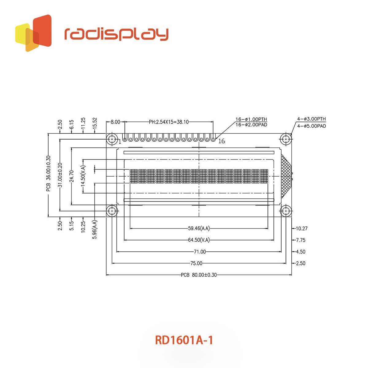 16x1 LCD Display Module, 1601 Character (Alphanumeric) Display ...