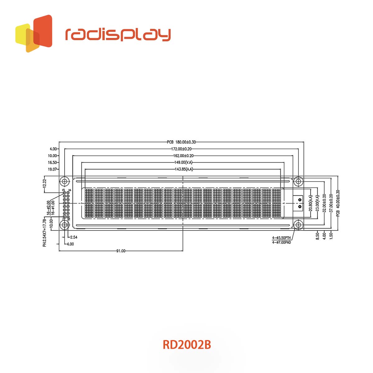20x2 LCD Display Module, large character size, 2002 Character (Alphanumeric) Display – Radiant ...