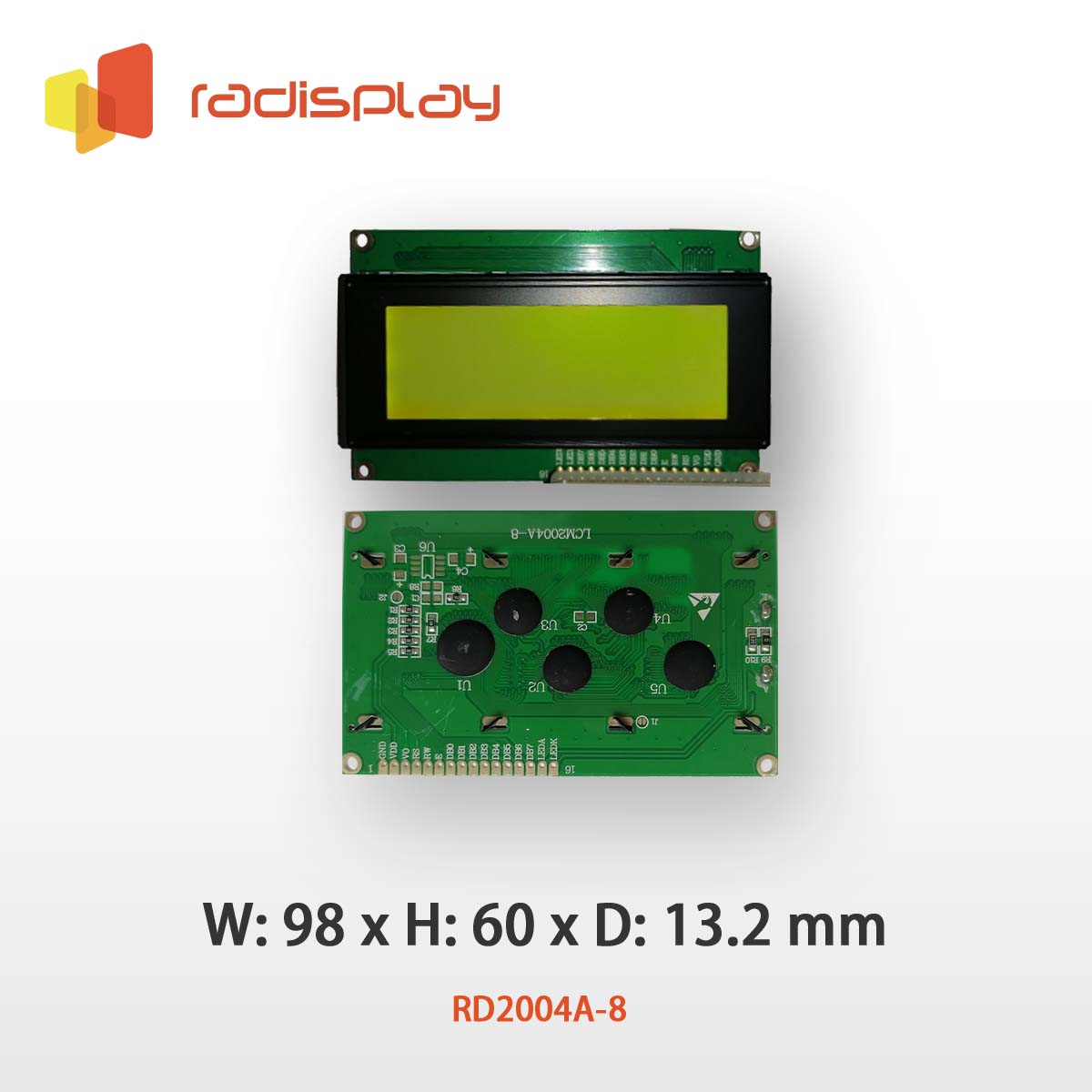 20x4 LCD Display Module (RD2004A-8), 2004 Character (Alphanumeric ...